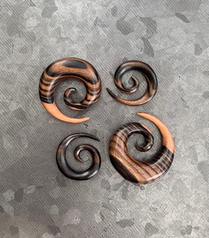 PAIR of Unique Organic Ebony Wood Spiral Tapers/plugs Gauges - Etsy