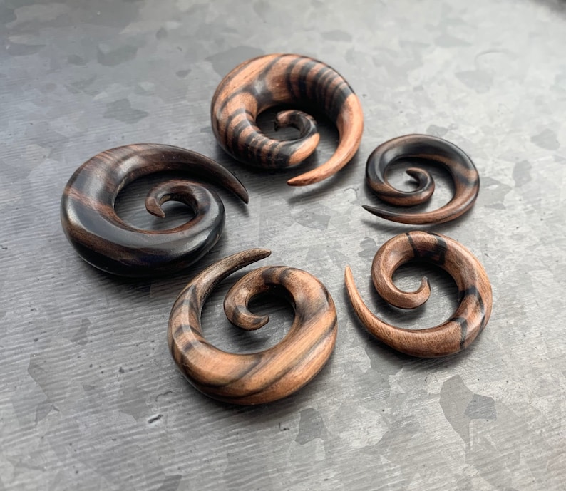 PAIR of Unique Organic Ebony Wood Spiral Tapers/plugs Gauges - Etsy