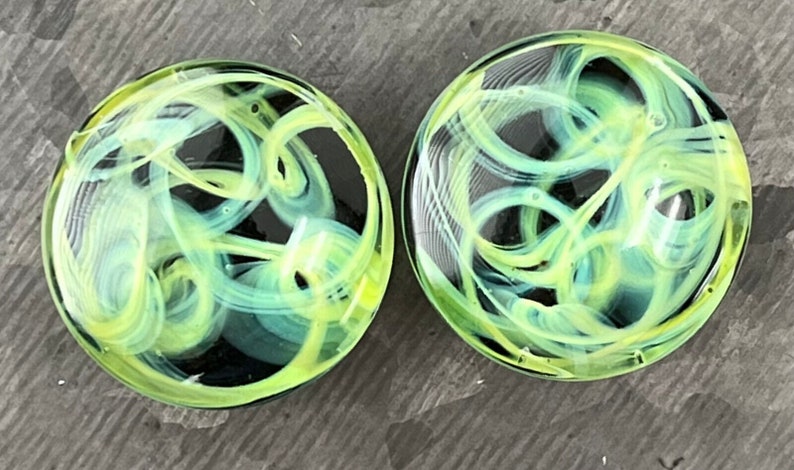 PAIR of Green Swirling Smoke Style Pyrex Glass Double Flare - Etsy