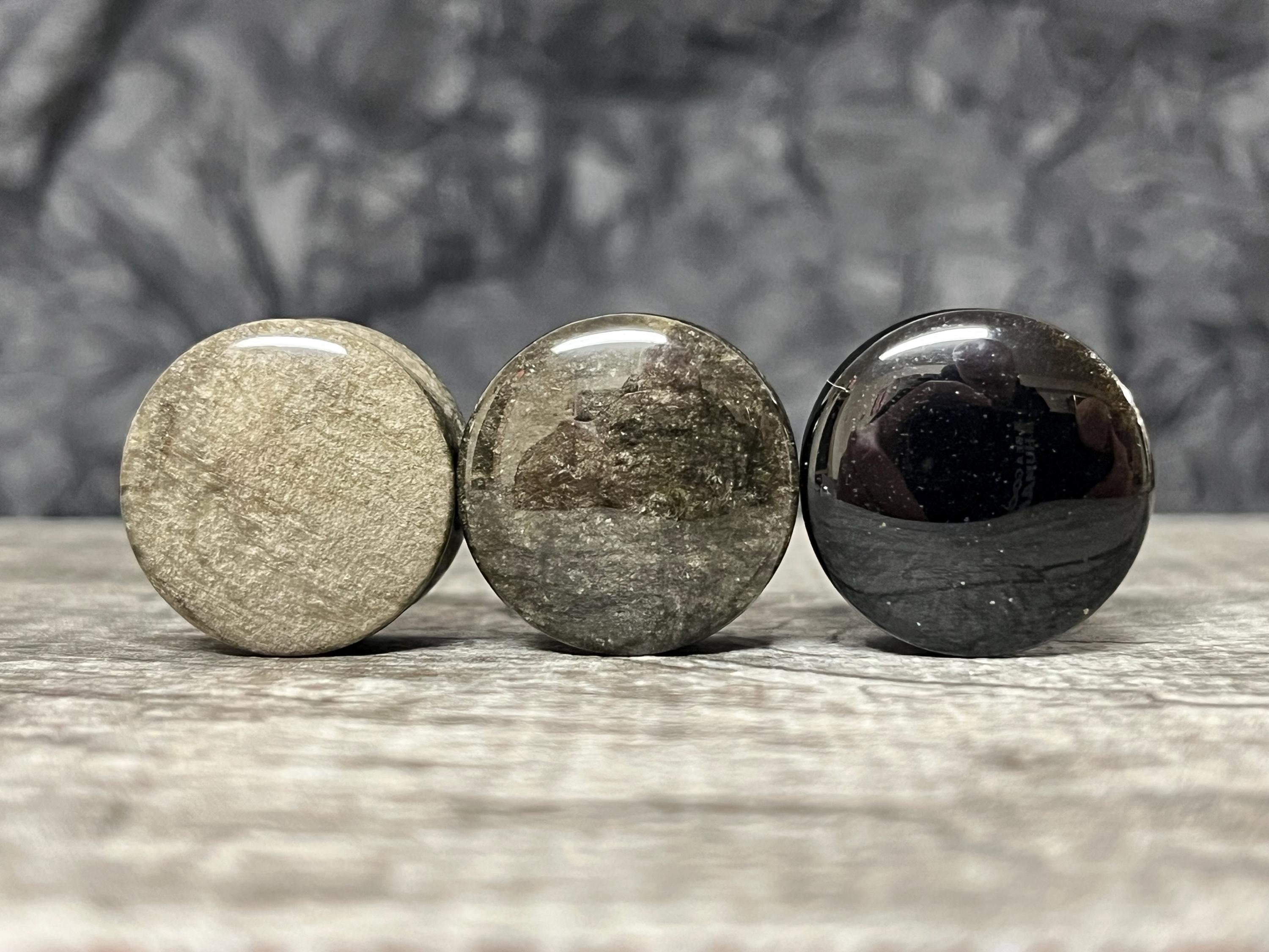 PAIR of Stunning Golden Obsidian Organic Double Flare Stone Plugs ...