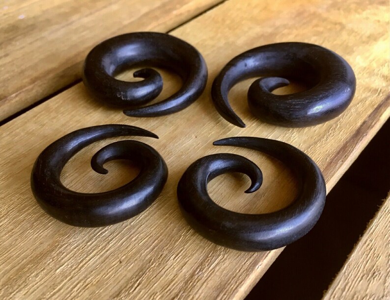 PAIR of Organic Black Areng Wood Spiral Tapers Gauges 4g | Etsy