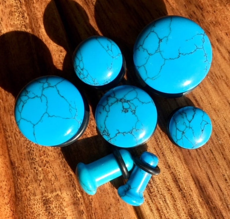 PAIR of Single Flare Organic Turquoise Stone Plugs - Gauges 4g (6g ...