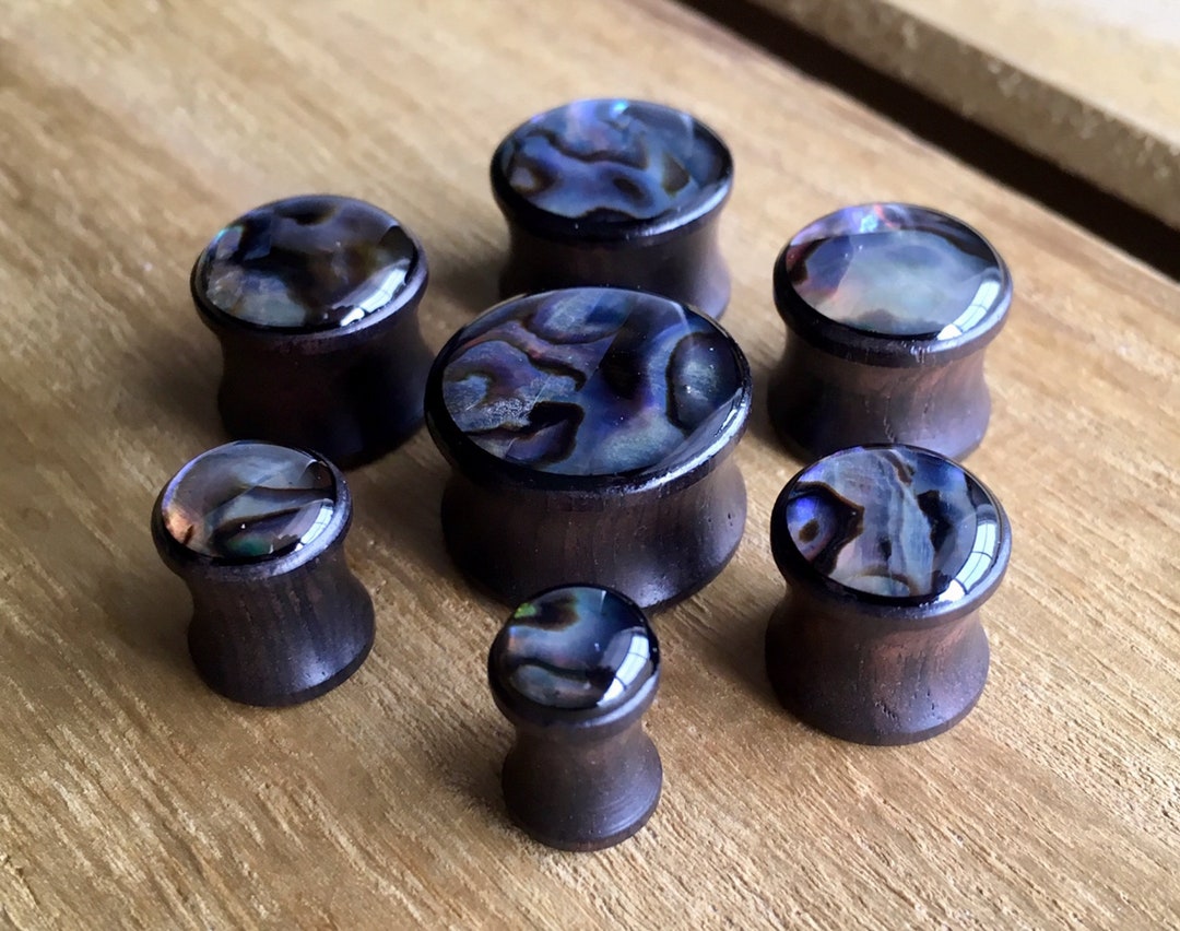 PAIR of Beautiful Organic Abalone Shell Inlaid Sono Wood Saddle Plugs ...