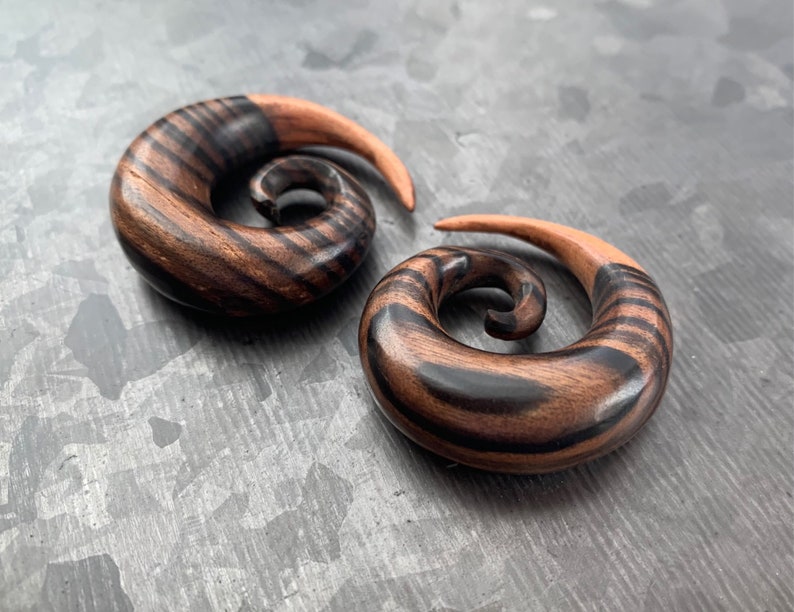 PAIR of Unique Organic Ebony Wood Spiral Tapers/plugs Gauges - Etsy