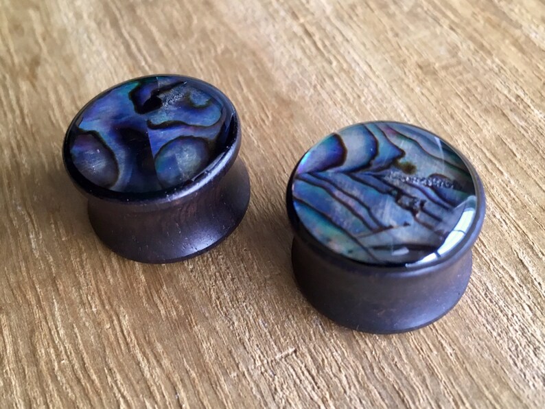 PAIR of Beautiful Organic Abalone Shell Inlaid Sono Wood Saddle Plugs ...