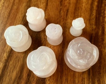 Rose Quartz Rose Carved Double Flared Plugs - Etsy
