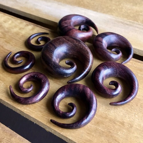 PAIR of Unique Organic Tamarind Wood Spiral Tapers Gauges 4g - Etsy