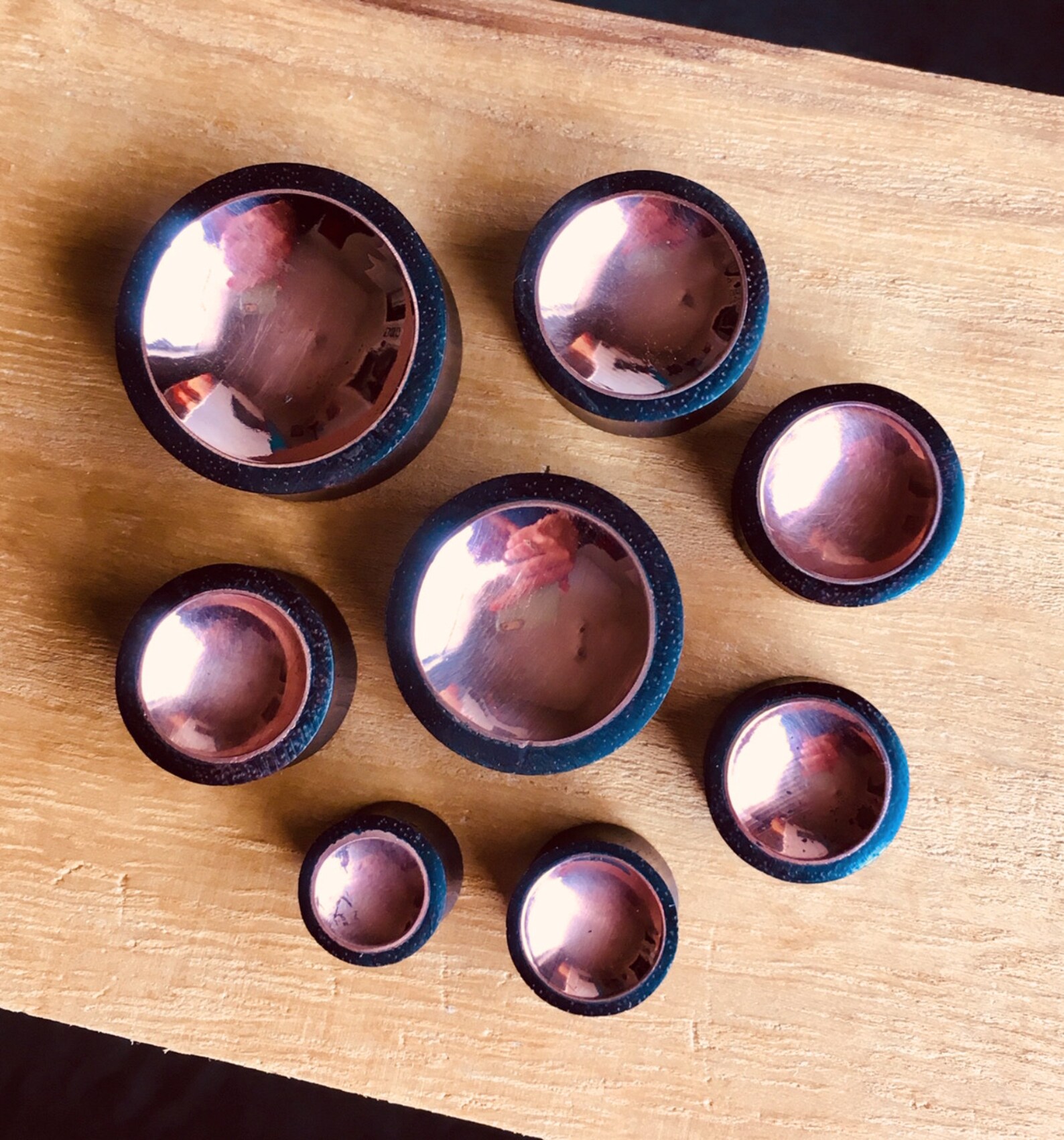 PAIR of Unique Concave Copper Tin Sono Wood Double Flare Plugs - Etsy