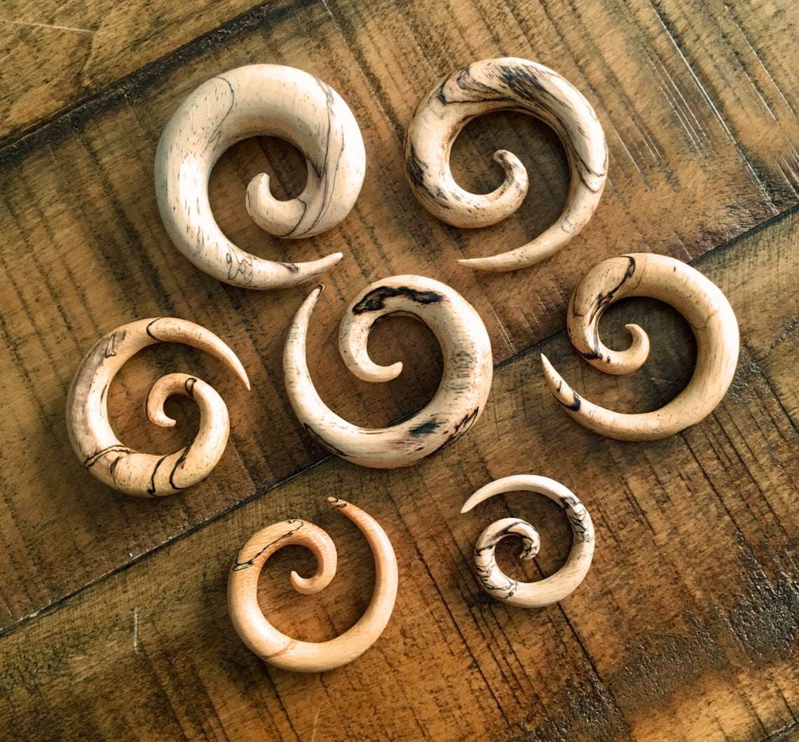 PAIR of Unique Organic Tamarind Wood Spiral Tapers Gauges 4g - Etsy