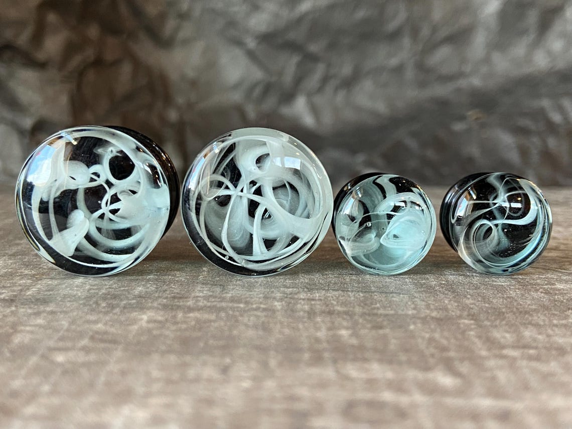 PAIR of Swirling Smoke Style Pyrex Glass Double Flare Plugs - Gauges 2g ...