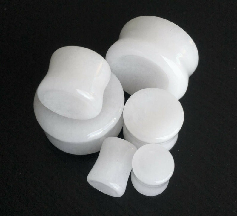 PAIR of Unique Concave White Jade Stone Plugs Gauges 0g - Etsy