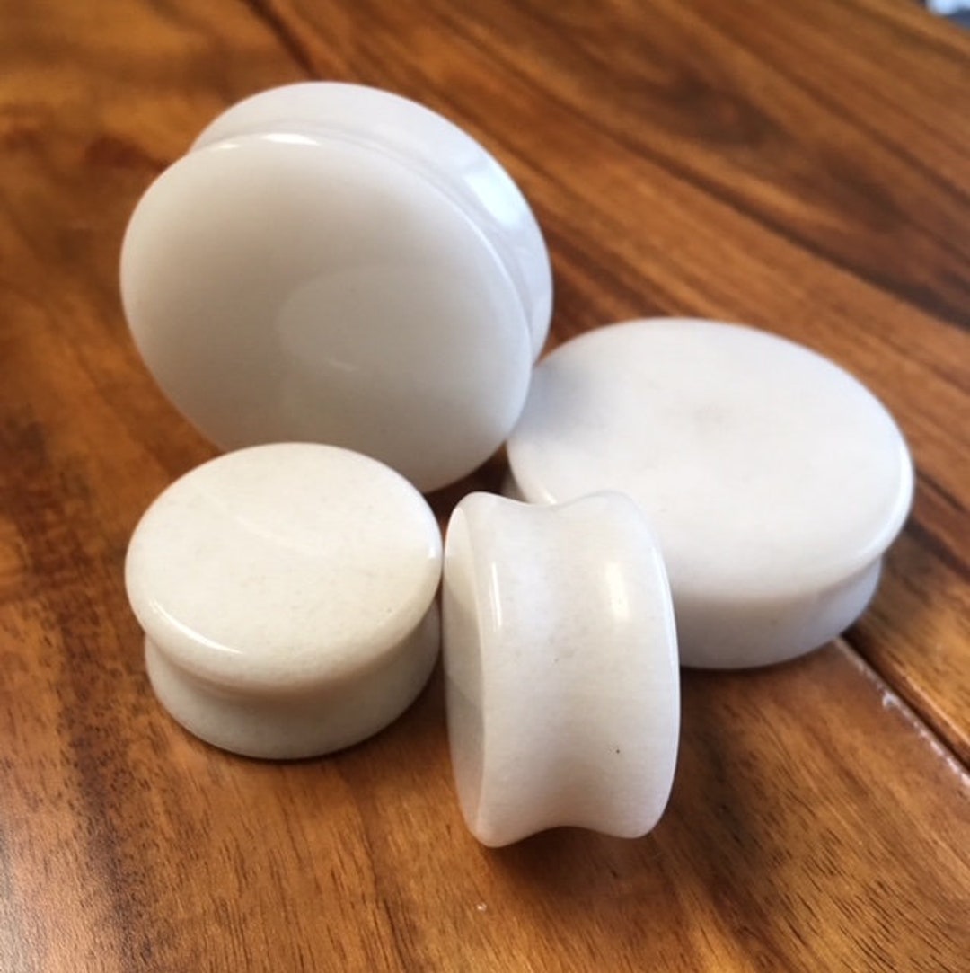PAIR of White Jade Organic Stone Plugs Gauges 6g up to 38mm Available ...