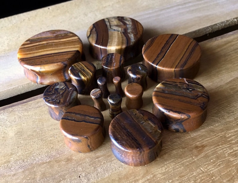 PAIR of Unique Tiger Iron Organic Stone Plugs - Gauges 8g (3mm) up to 1 ...