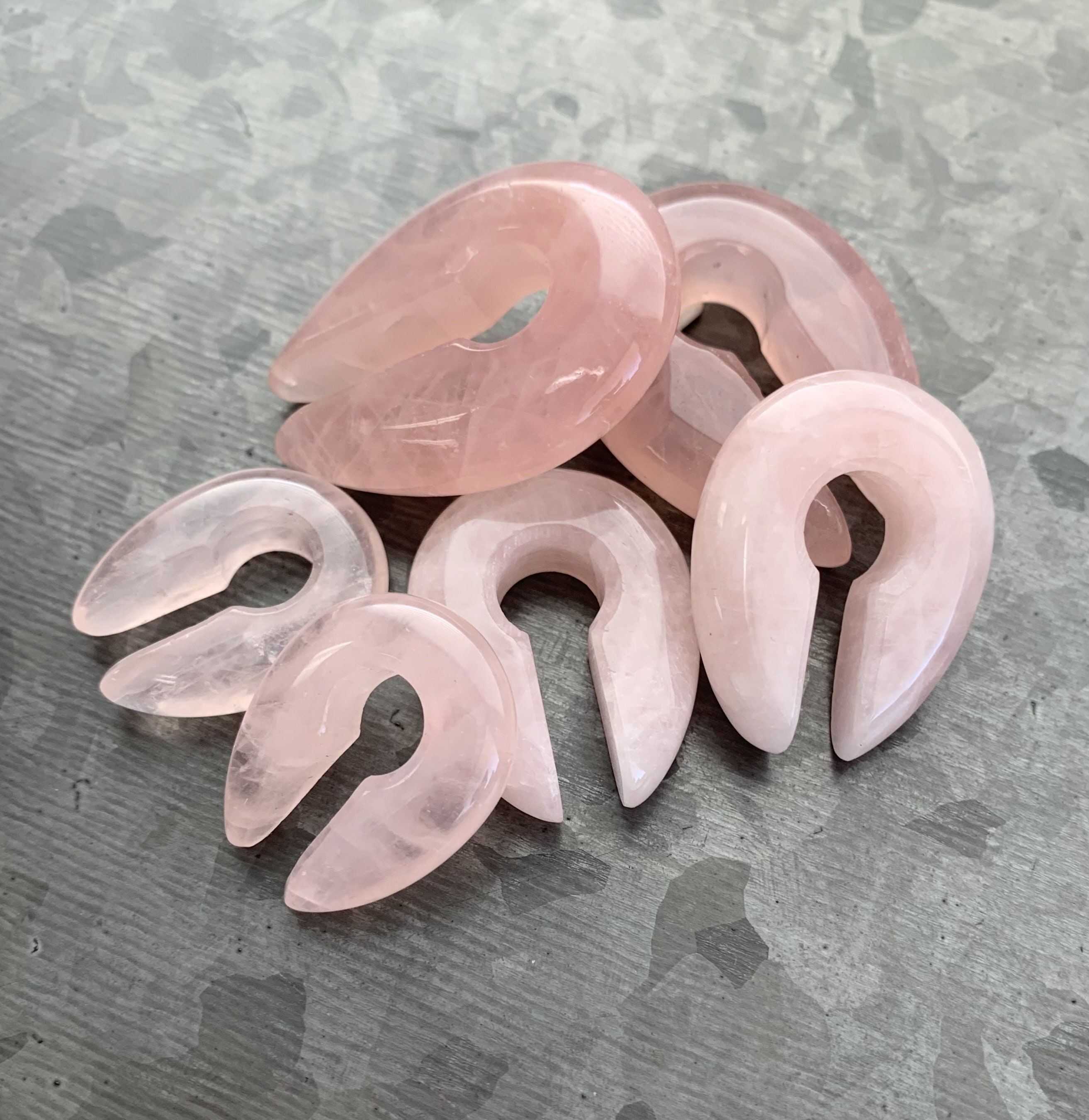 PAIR of Beautiful Rose Quartz Stone Keyhole Hanger Ear Weight | Etsy