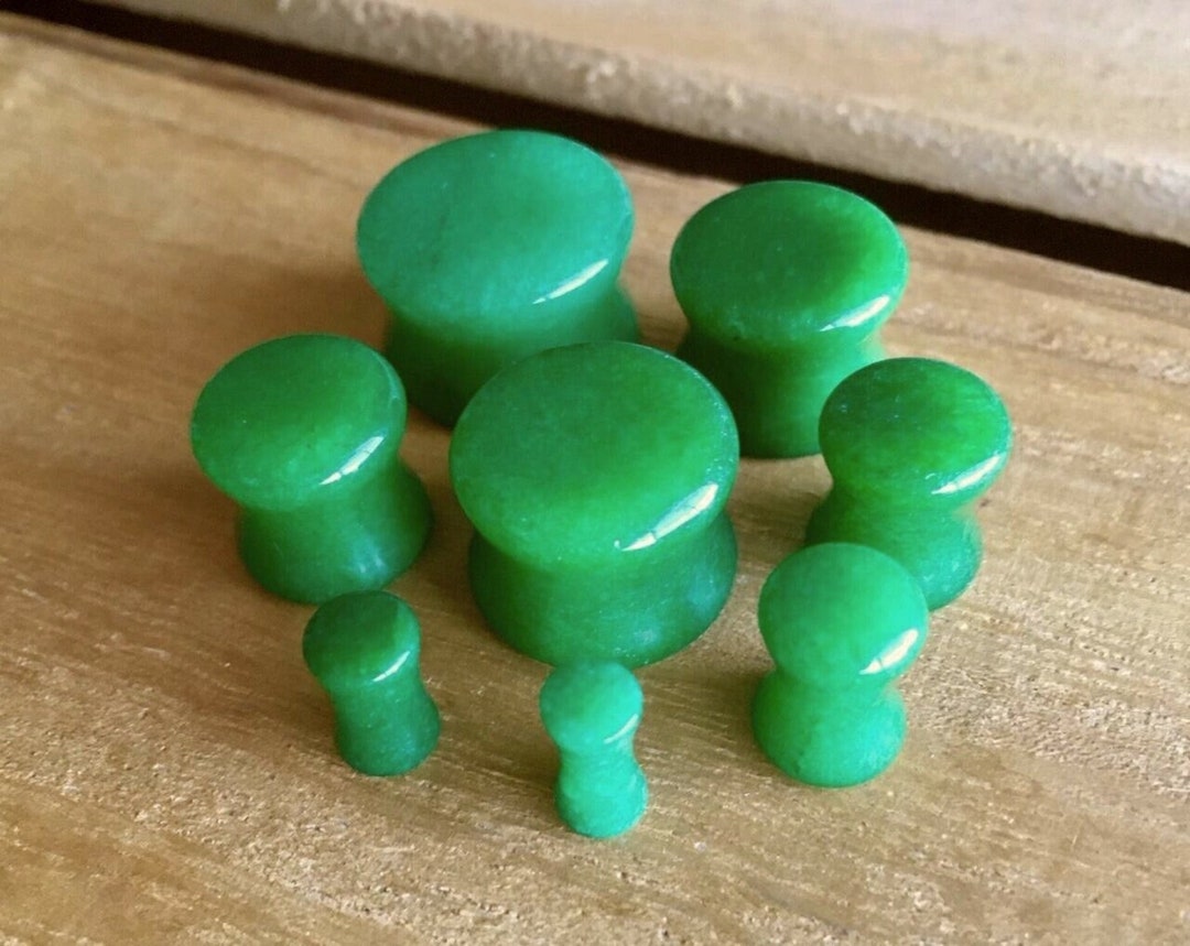 PAIR of Unique Dye Enhanced Green Jade Organic Stone Plugs - Gauges 6g ...