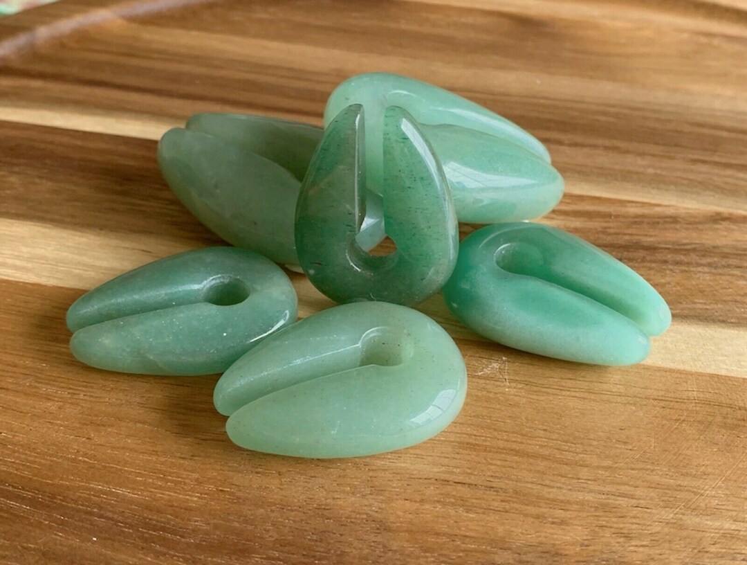 PAIR of Stunning Organic Green Aventurine Stone Keyhole Hanger Ear ...