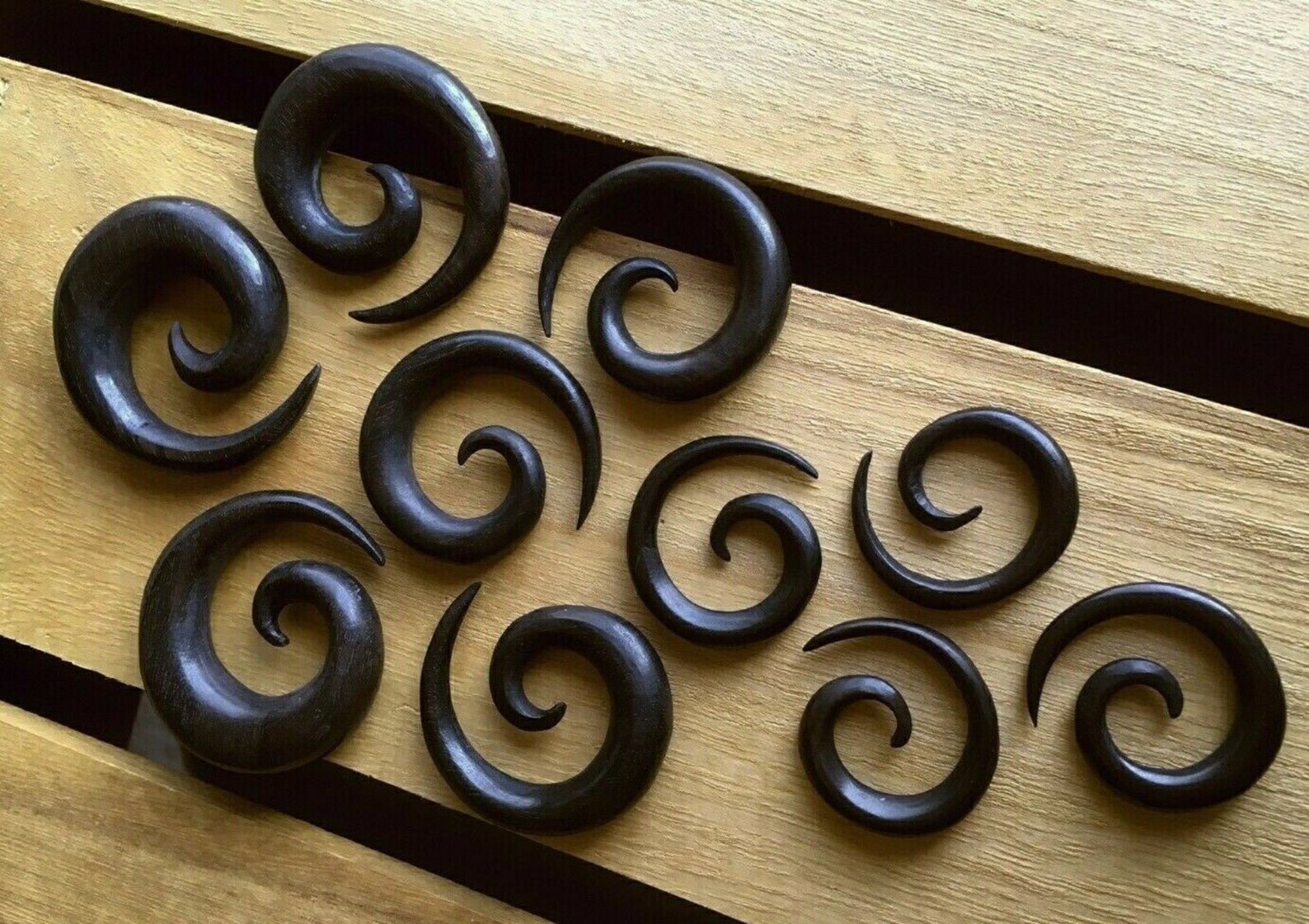 PAIR of Organic Black Areng Wood Spiral Tapers Gauges 4g | Etsy
