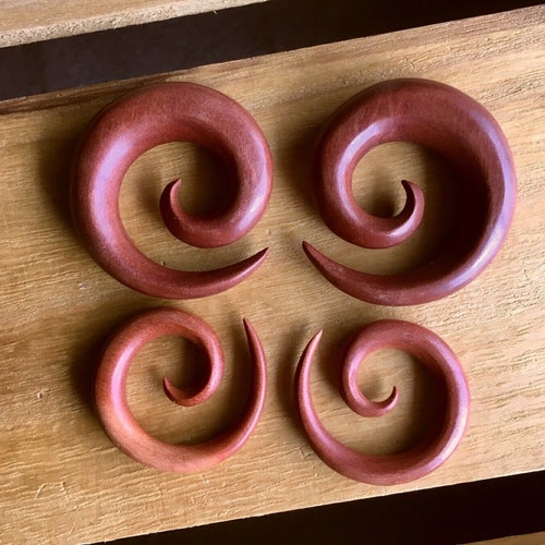 PAIR of Stunning Organic Sawo Wood Spiral Tapers Gauges 4g - Etsy