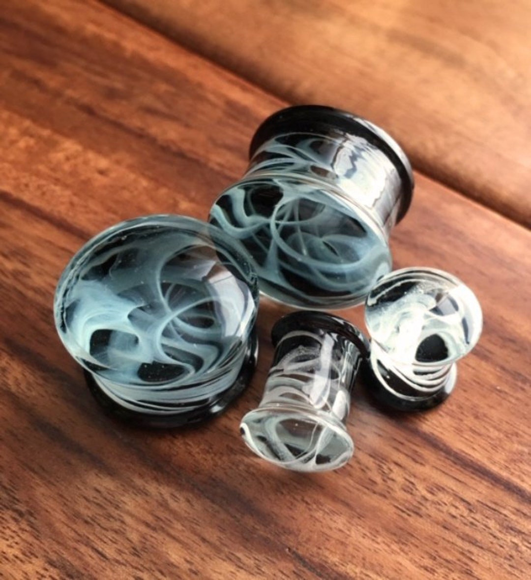 PAIR of Swirling Smoke Style Pyrex Glass Double Flare Plugs - Gauges 2g ...