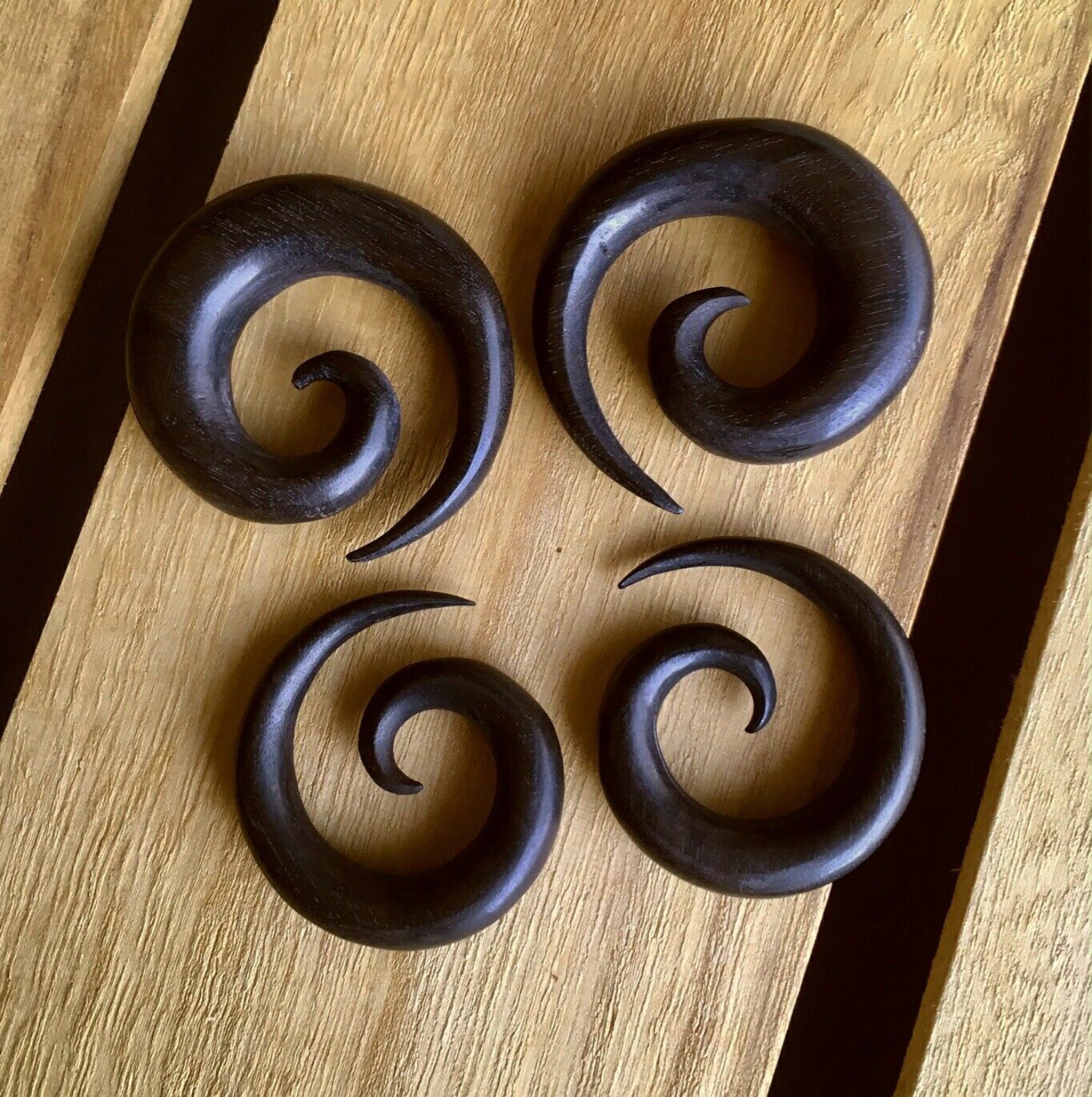 PAIR of Organic Black Areng Wood Spiral Tapers Gauges 4g | Etsy