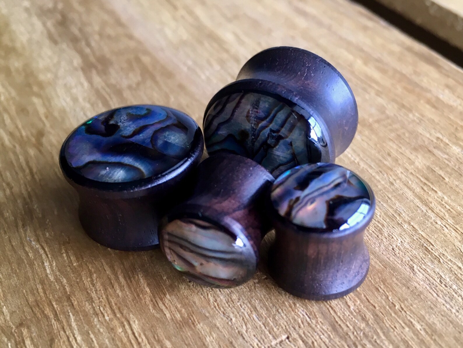 PAIR of Beautiful Organic Abalone Shell Inlaid Sono Wood Saddle Plugs ...