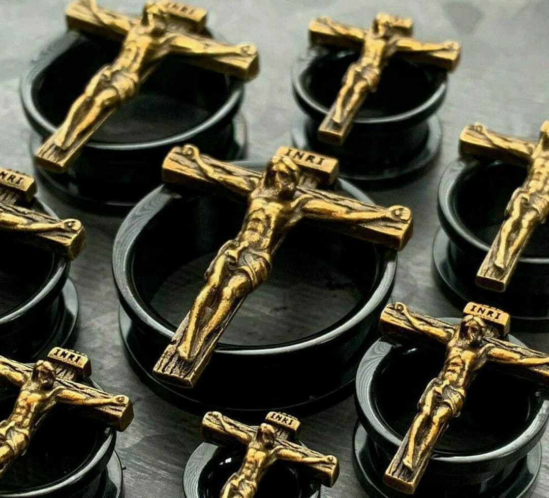PAIR of Stunning Jesus Crucifixion Gold and Black Steel Screw Fit ...