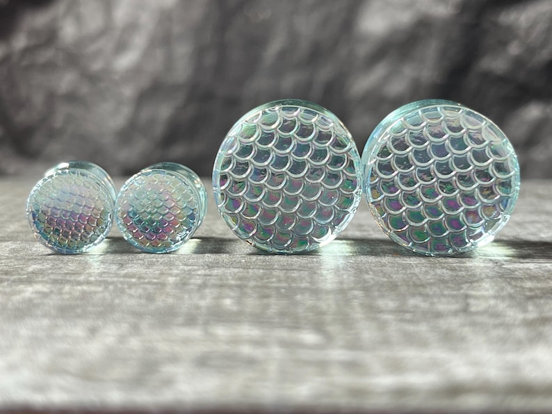 PAIR of Stunning Holographic Dragon / Fish Scale Design Pyrex Glass ...