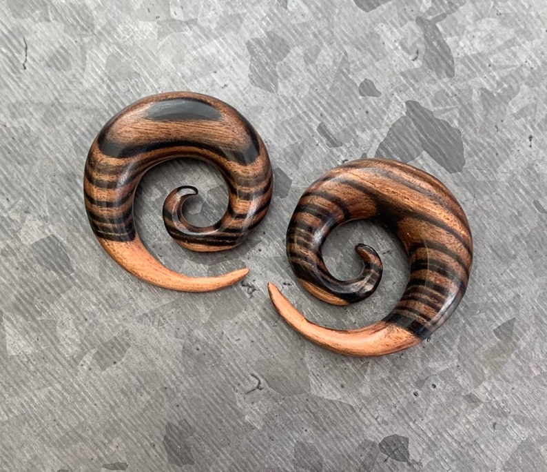 PAIR of Unique Organic Ebony Wood Spiral Tapers/plugs Gauges - Etsy