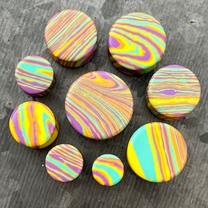 PAIR of Unique Southwest Tie Dye Malachite Stone Plugs - Gauges 2g (6mm ...