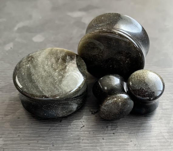 PAIR of Stunning Golden Obsidian Organic Double Flare Stone Plugs Gauges 2g 8mm up Thru 1 25mm Available Etsy