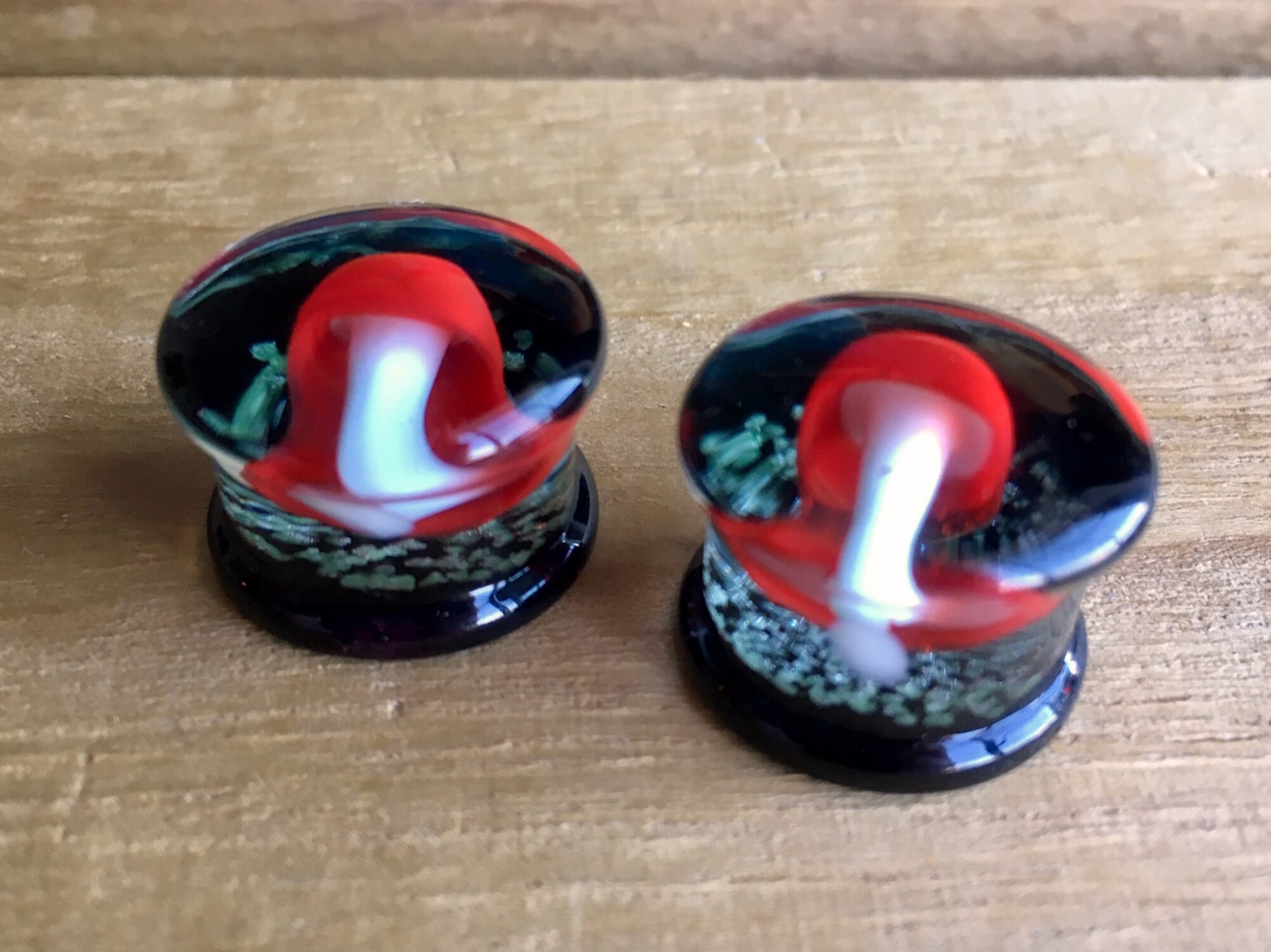 Stretched Ear Jewelry Pyrex Glass Double Flared Plug Gauges - Red White ...