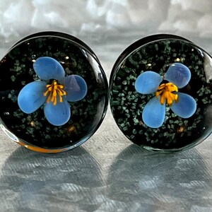 PAIR of Unique Floating Blue Flower Pyrex Glass Glow the the Dark ...