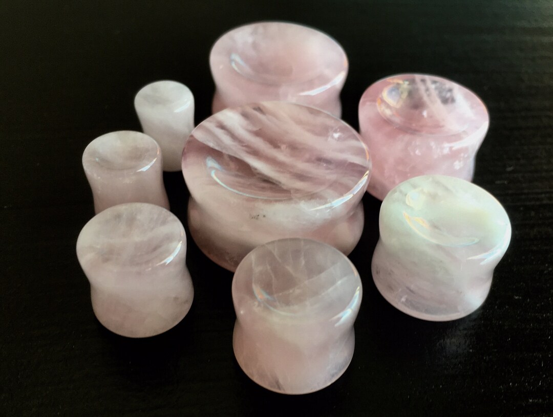 PAIR of Stunning Organic Concave Rose Quartz Pink Stone Plugs - Gauges ...