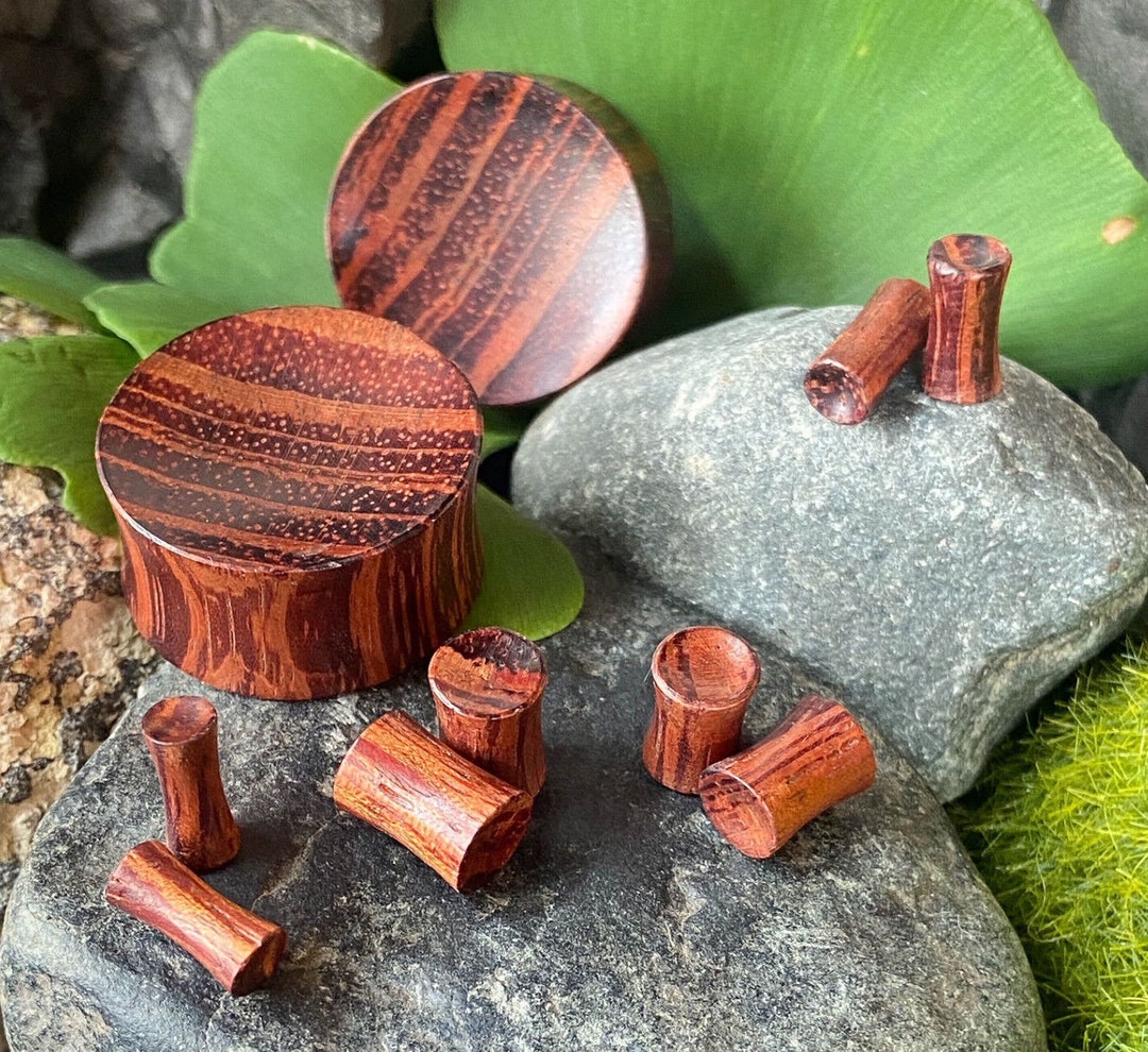 PAIR Concave Red Tiger Wood Plugs Organic Earlets Gauges Body Jewelry ...