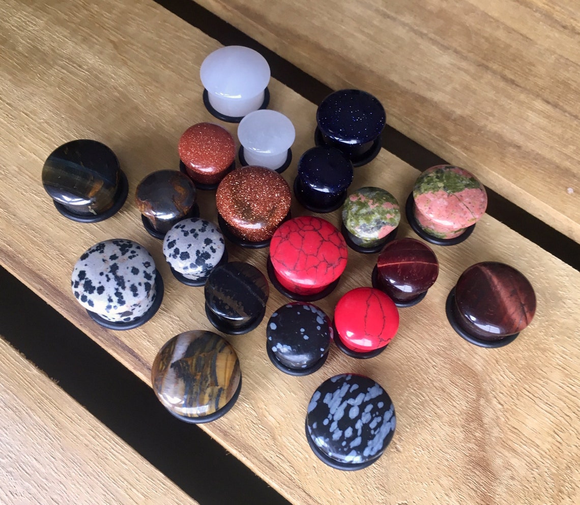 ALL 10 PAIR of Organic Single Flare Stone Plugs With O-rings - Value ...