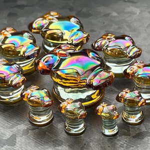 Pair of Stunning Aurora Borealis Owl Design Pyrex Glass Plugs - Gauges ...