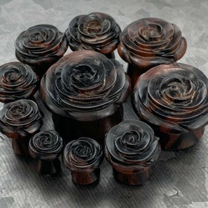PAIR of Stunning Blooming Rose Flower Organic Wood Plugs/tunnels ...