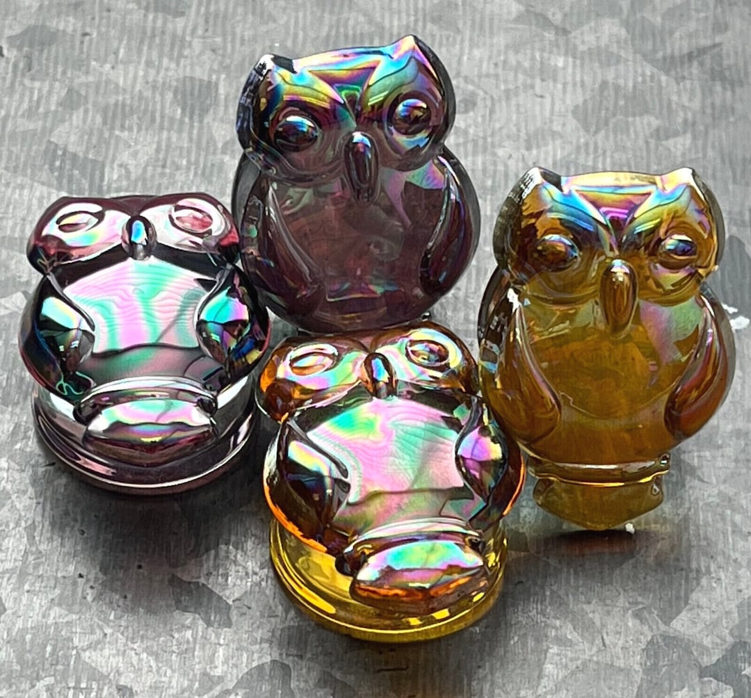 Pair of Stunning Aurora Borealis Owl Design Pyrex Glass Plugs - Gauges ...