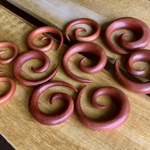 PAIR of Stunning Organic Sawo Wood Spiral Tapers - Gauges 4g (5mm) up to 1/2" (12mm) Available ...