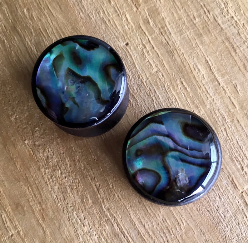 PAIR of Beautiful Organic Abalone Shell Inlaid Sono Wood Saddle Plugs ...