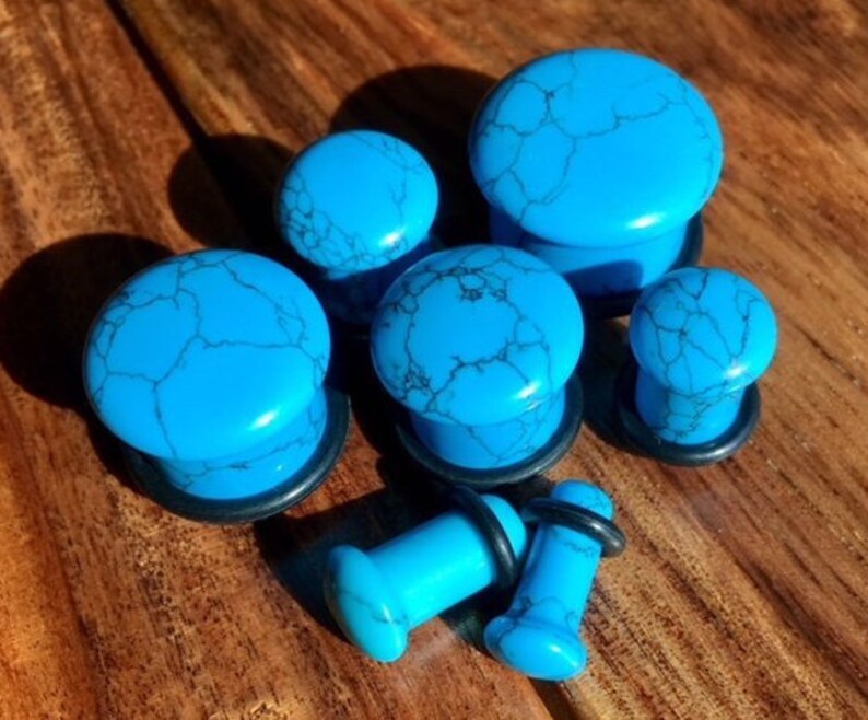 PAIR of Single Flare Organic Turquoise Stone Plugs - Gauges 4g (6g ...