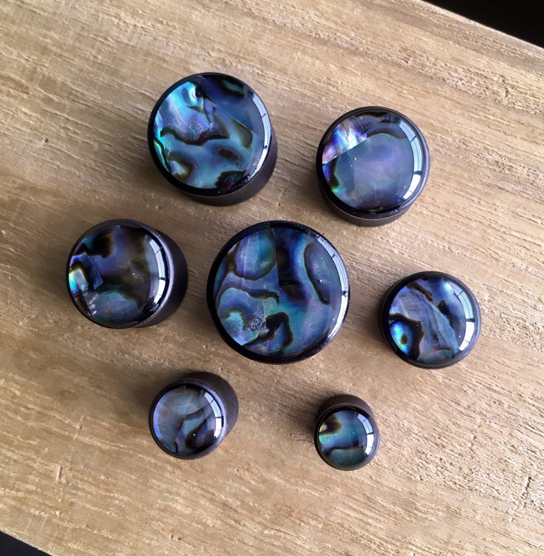 PAIR of Beautiful Organic Abalone Shell Inlaid Sono Wood Saddle Plugs ...