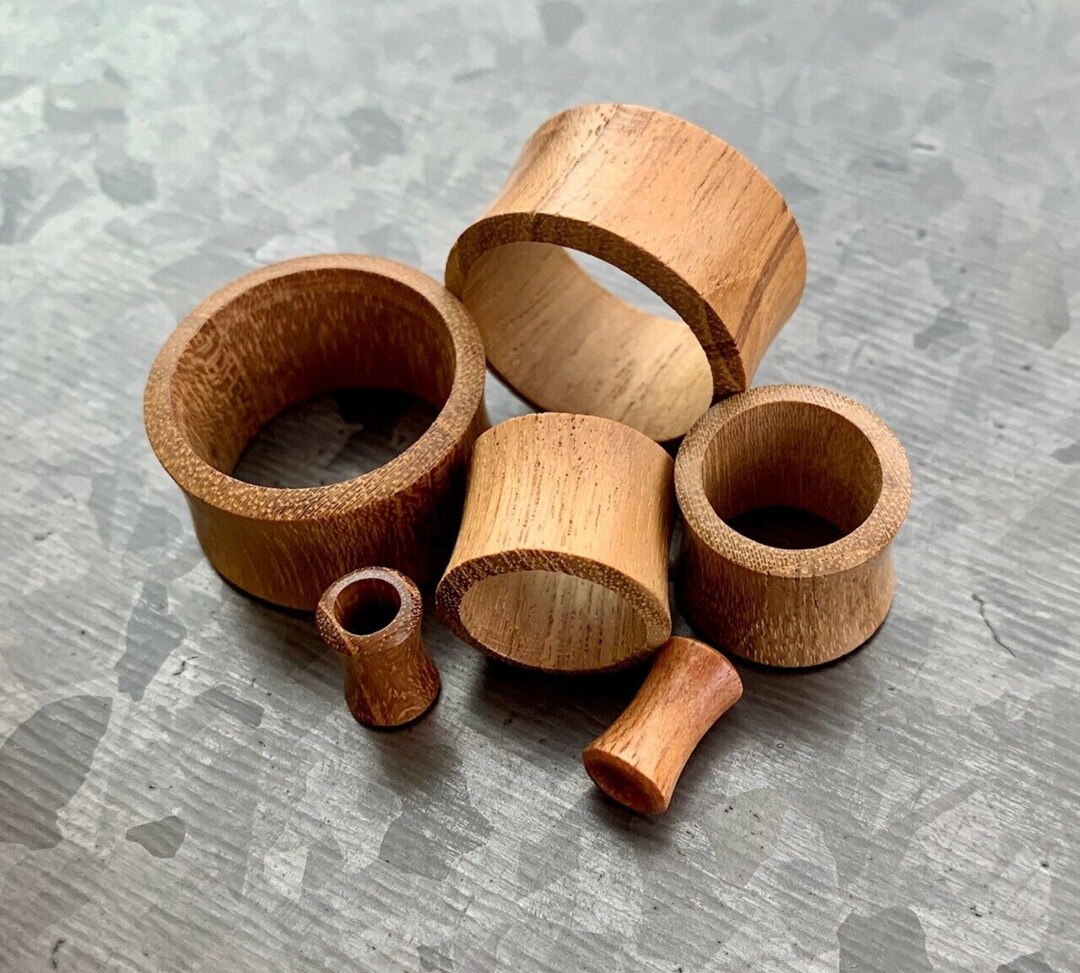 PAIR of Unique Organic Teak Wood Double Flare Tunnels/plugs - Gauges 8g ...