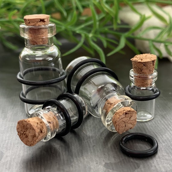 PAIR of Unique Clear Glass Corked Bottle Tunnels/plugs With - Etsy