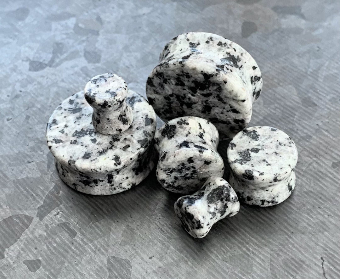 PAIR of Unique Black Sesame Natural Organic Stone Double Flare Stone ...