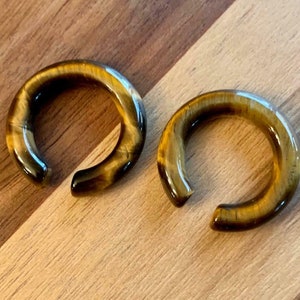 PAIR of Unique Organic Tiger Eye Stone Hoops Ear Weight Hanging Plugs ...