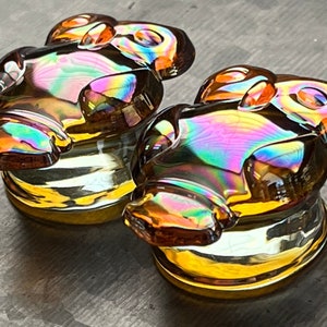 Pair of Stunning Aurora Borealis Owl Design Pyrex Glass Plugs - Gauges ...