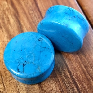 PAIR of Beautiful Turquoise Stone Plugs - Gauges 8g up to 1" (25mm ...