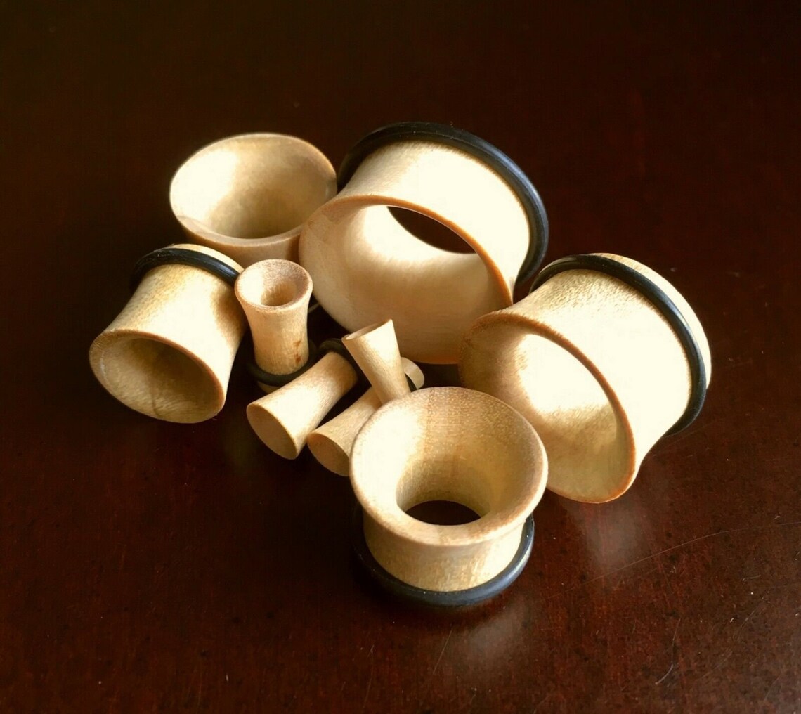 PAIR of Stunning Organic Blonde Crocodile Wood Single Flare Tunnels ...