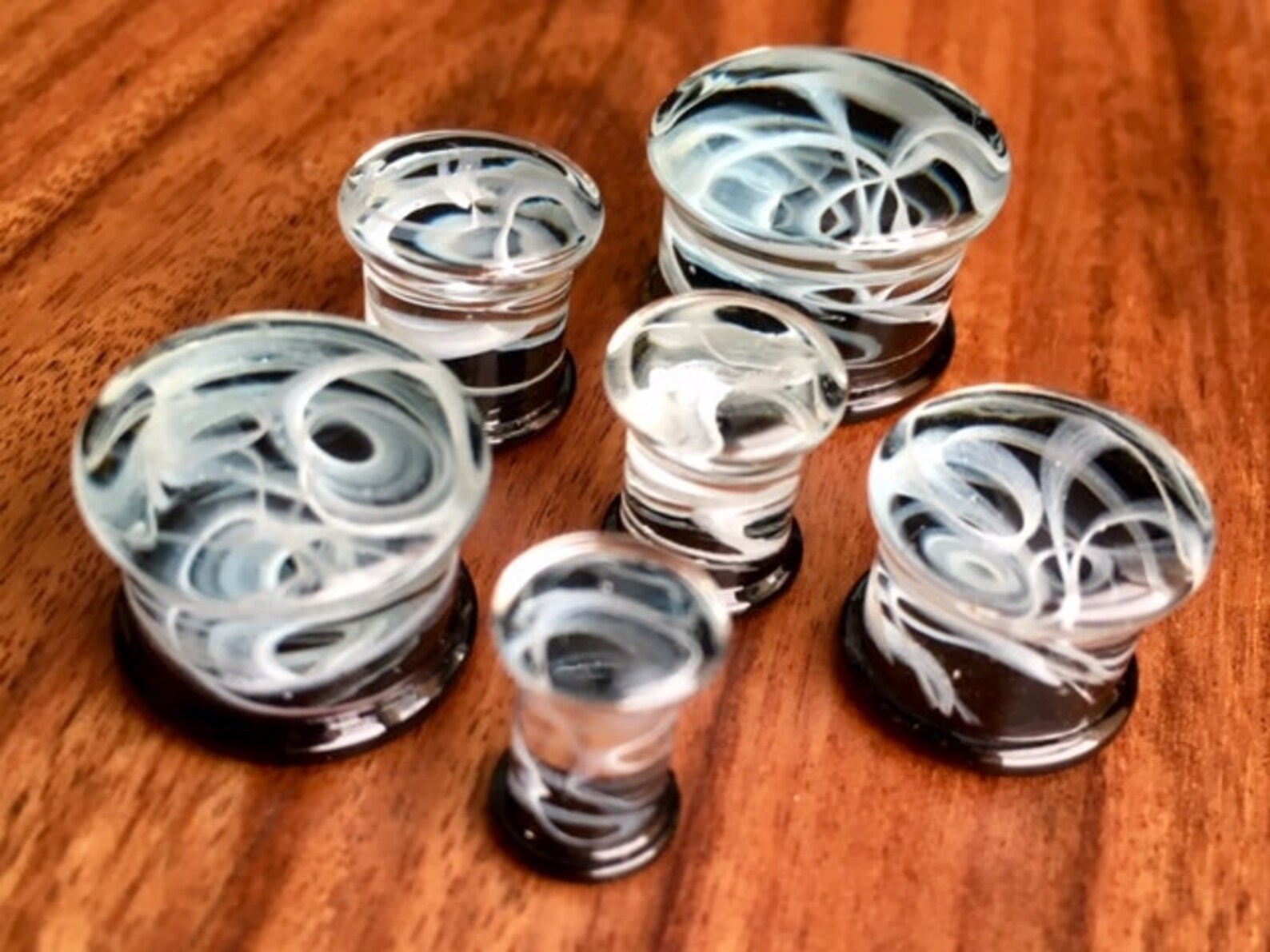 PAIR of Swirling Smoke Style Pyrex Glass Double Flare Plugs - Etsy